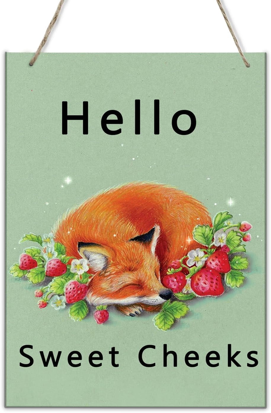 Wooden Sign 8x12 Inch Hello Sweet Cheeks Fox And Strawberries Retro ...