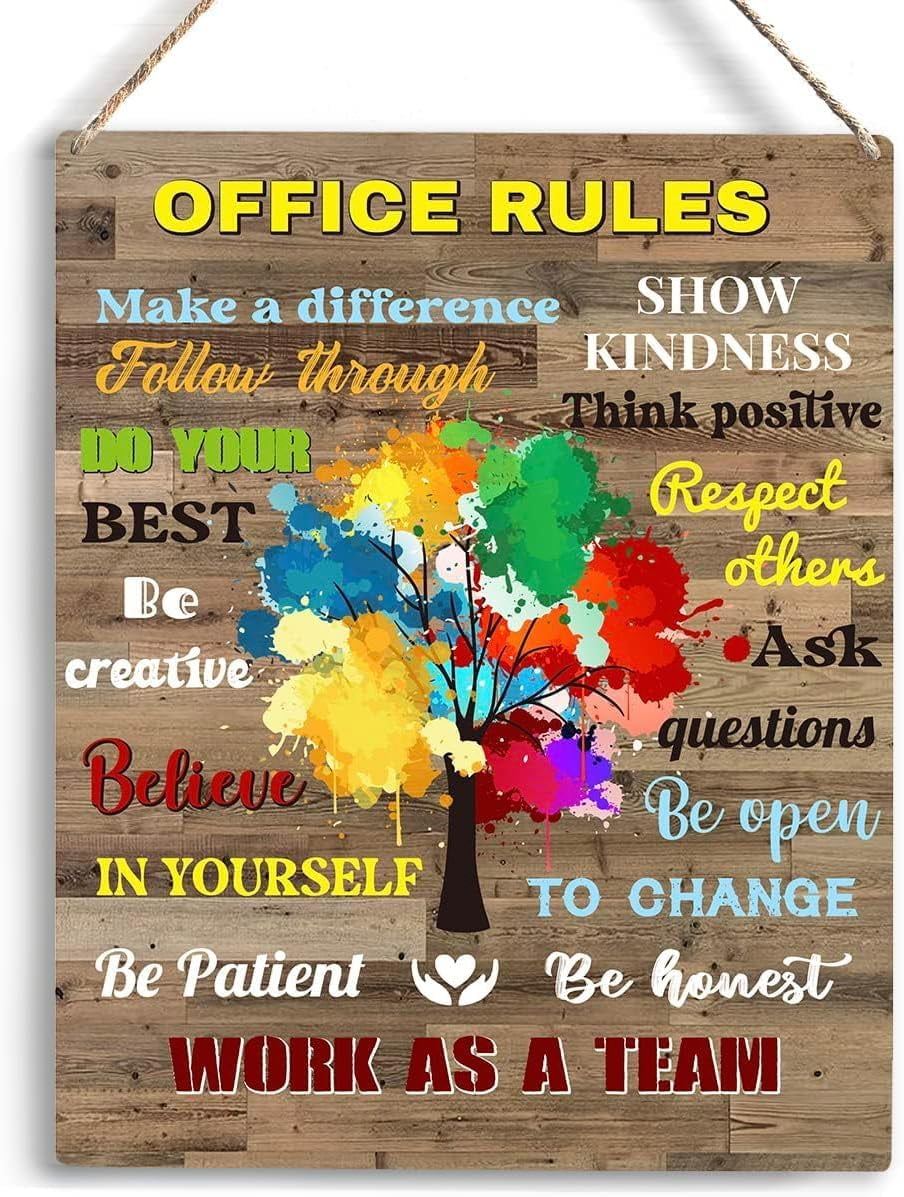 Wooden Sign 8x12 Inch Inspirational Wall Art Office Decor Office Rules ...