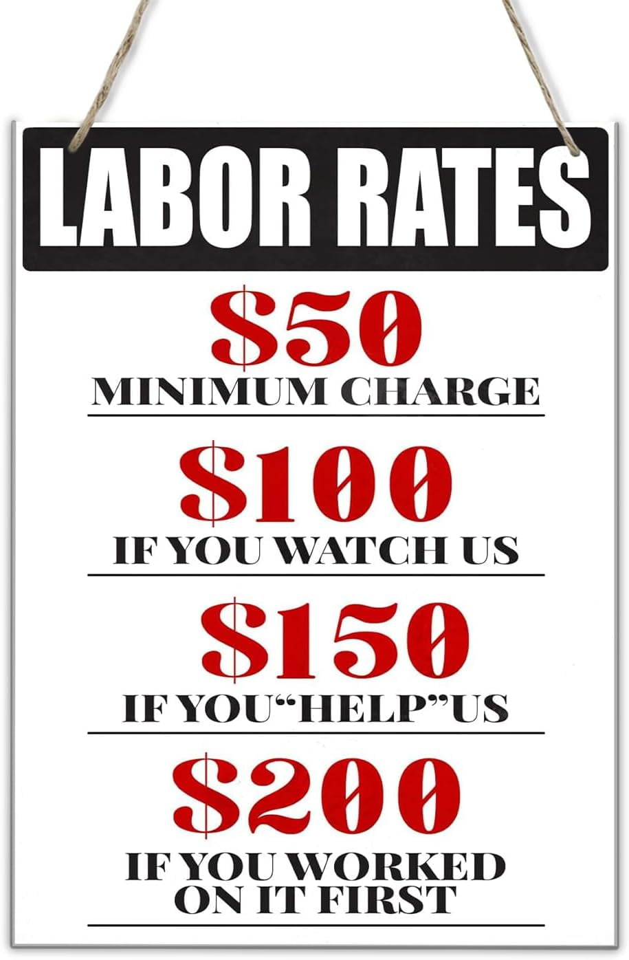 Wooden Sign 8x12 Inch Retro Labor Rates Wooden Wood Signs Nice Wooden ...