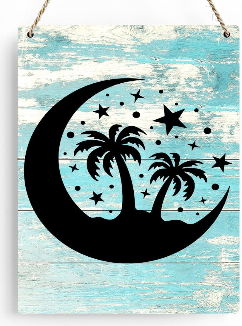 Wooden Sign 8x12 Inch Tropical Palm Tree Moon Rustic Retro Wooden Wood ...