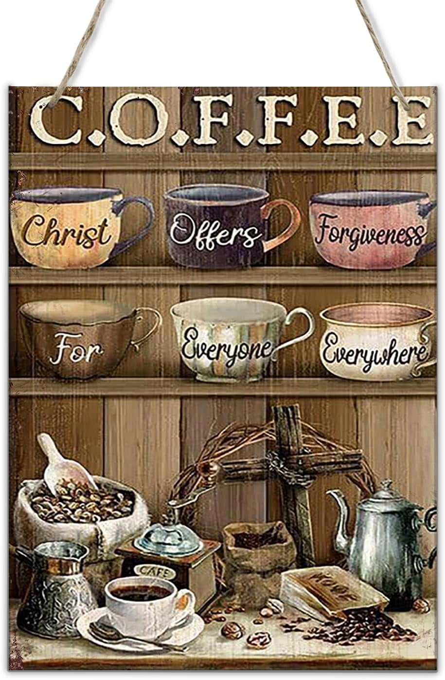 Wooden Sign 8x12 Inch Wood Signs Vintage Coffee Bar Cup Of Coffee ...