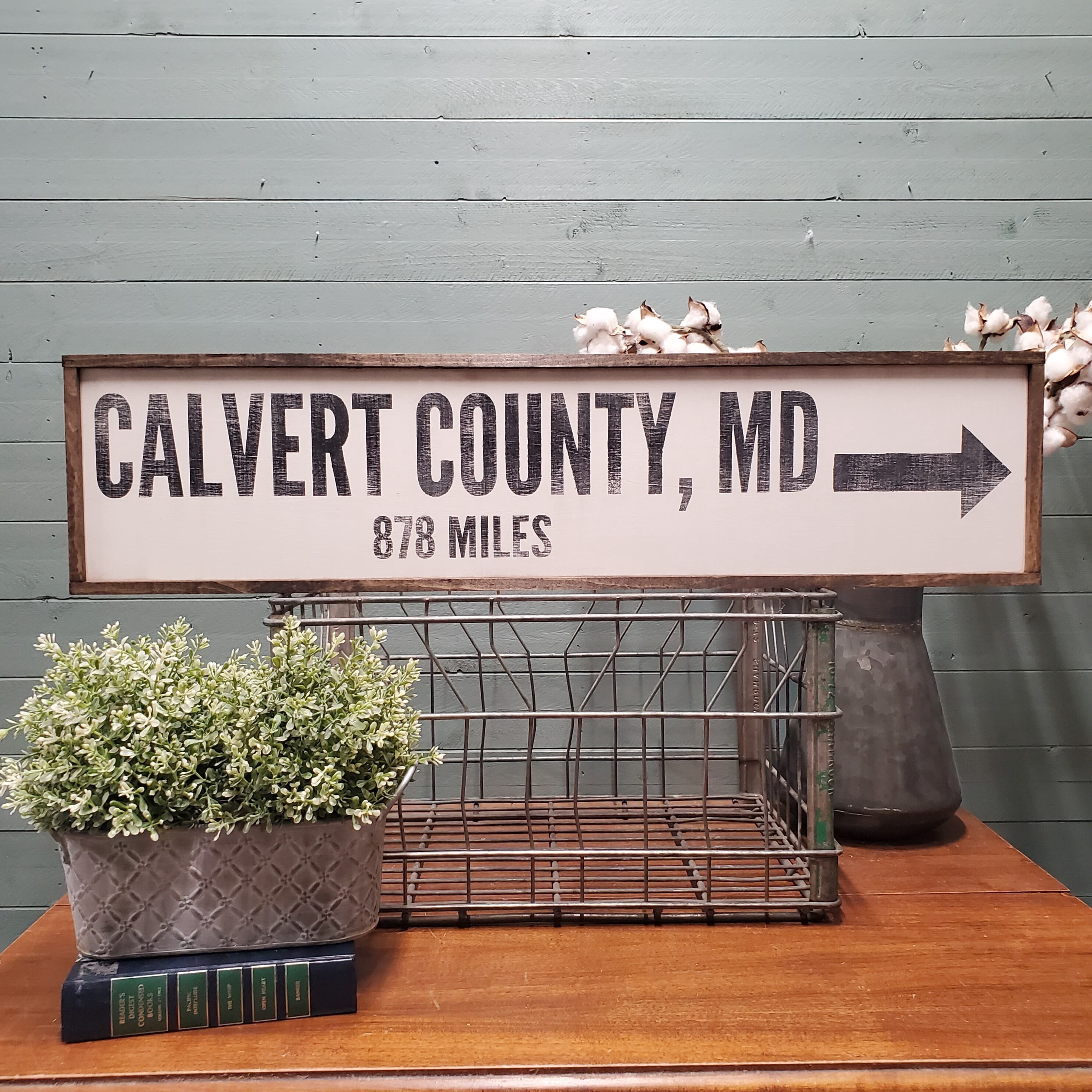 Wooden Sign City and State Sign, Miles To Sign with Arrow, Location ...