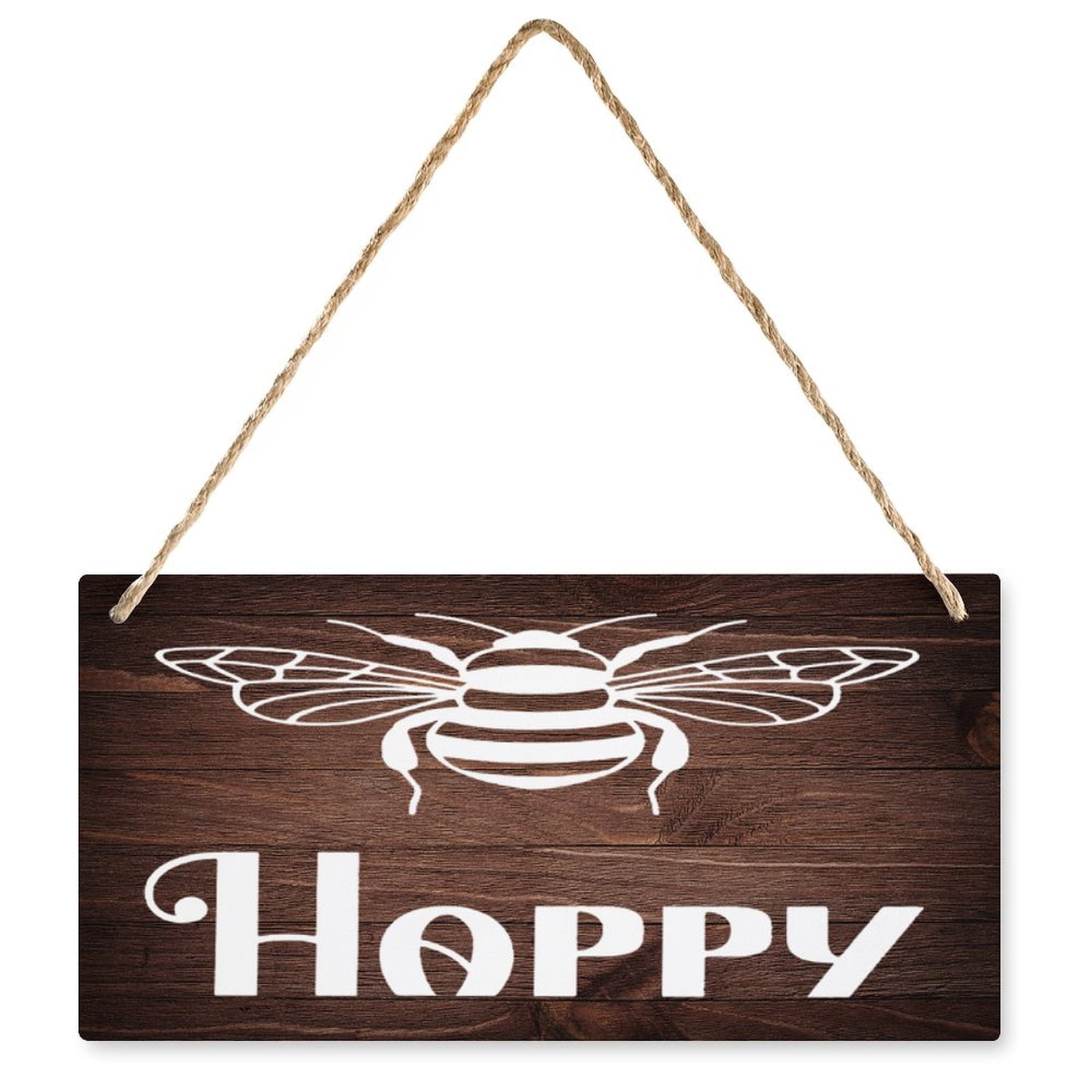 Wooden Sign For Front Door Bee Happy Wood Sign, Hanging Printed Wooden ...