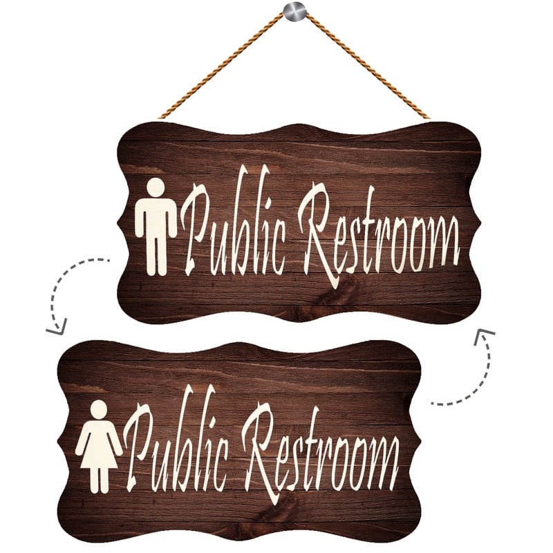 Wooden Sign For Front Door Two Sided Public Restroom Symbol Wood ...