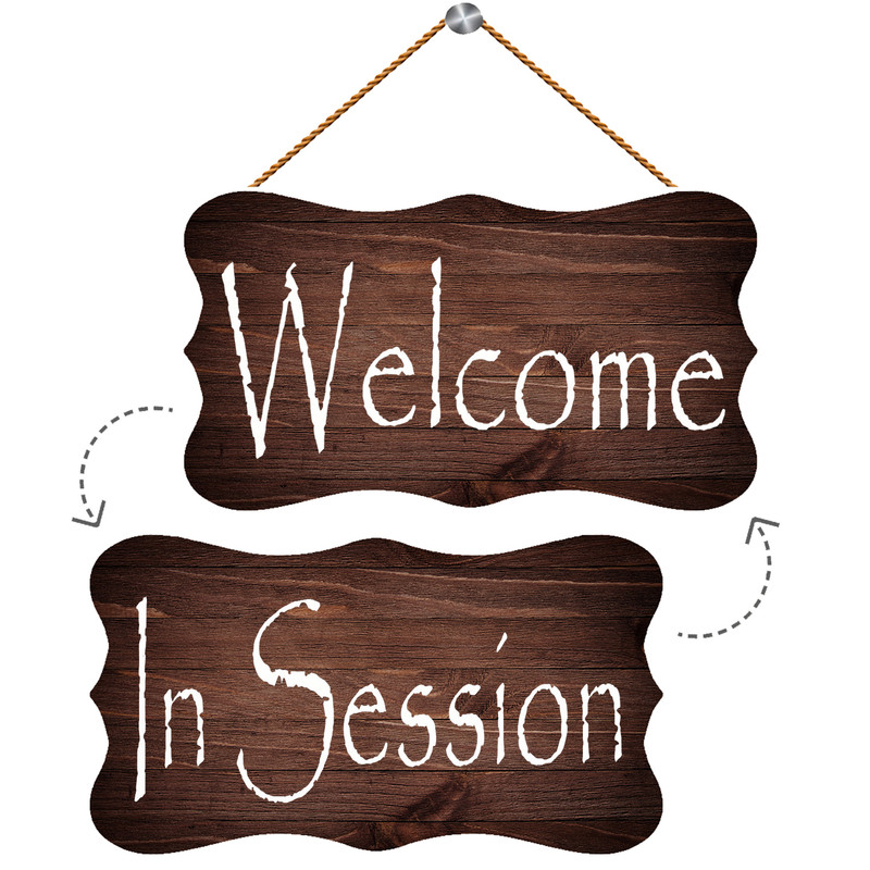 Wooden Sign For Front Door Two Sided Welcome In Session Wood Business ...