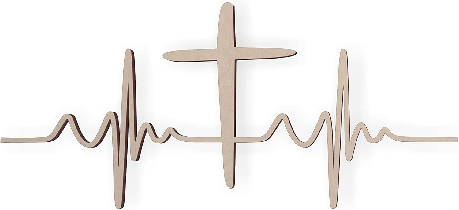 Wooden Sign "Heart Beat Monitor with cross"- Cut Out, Wall Art, Home ...