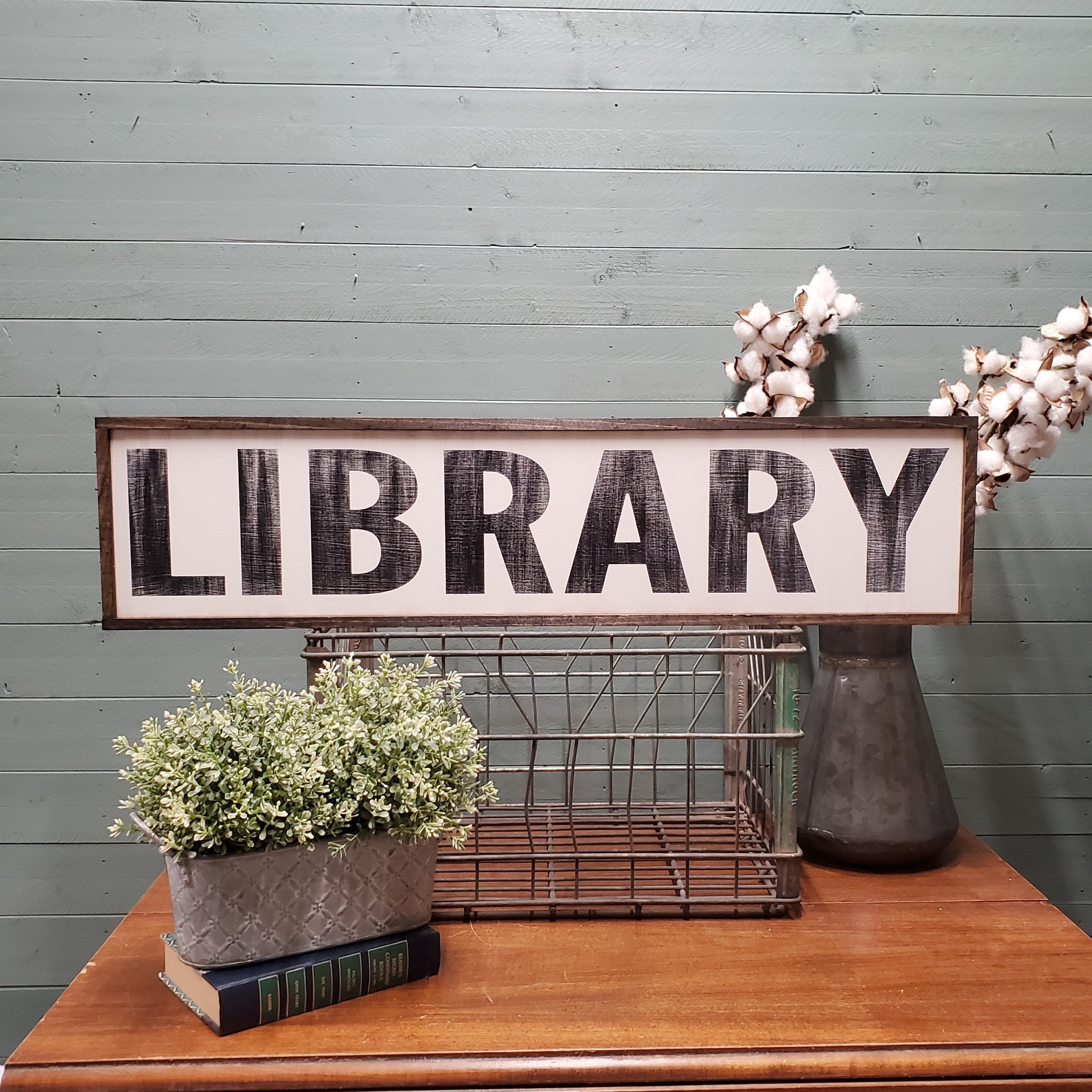 Wooden Sign Library Sign, Library Decor, Wood Library Sign, Horizontal ...