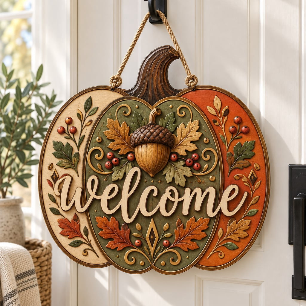 Wooden Sign Welcome Fall 3D Pumpkin and Sunflower Front Door Hanger ...
