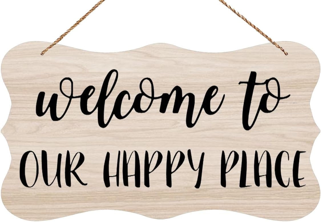 Wooden Sign Welcome To Our Happy Place Welcome Greeting For Home Living ...