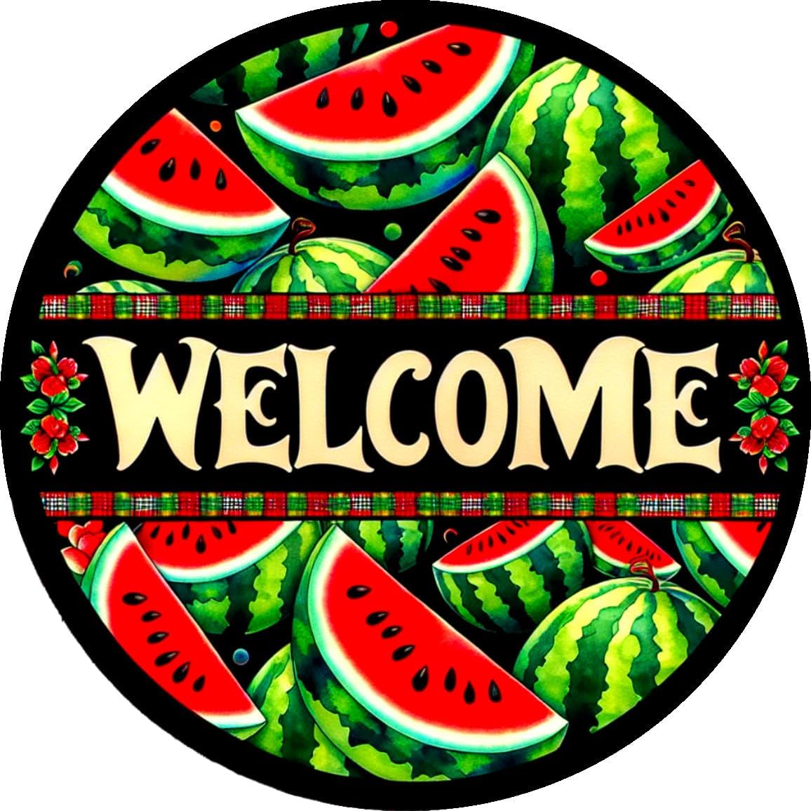 Wooden Sign Welcome wreath sign, Watermelon wreath sign, Fruit wreath ...