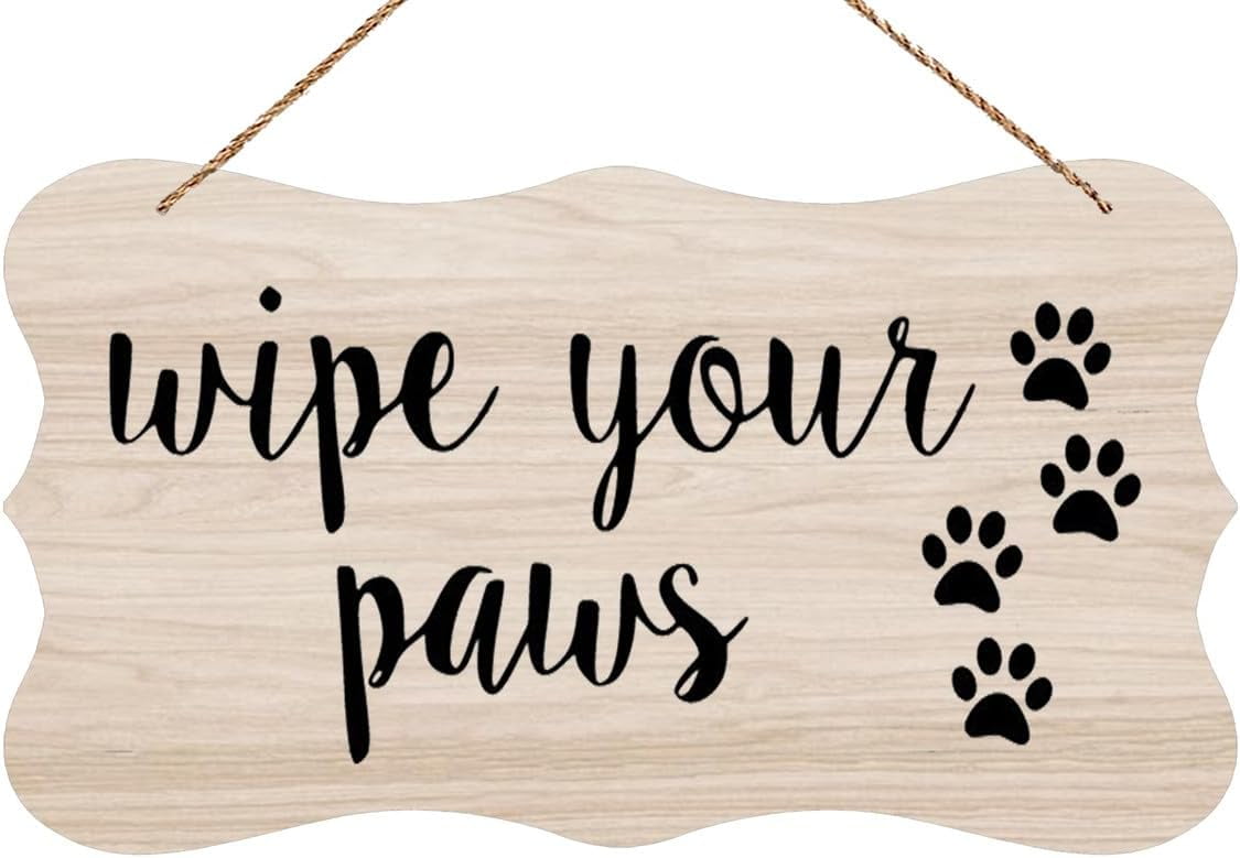 Wooden Sign Wipe Your Paws Paw Print Greeting Door Decor Sign Funny ...