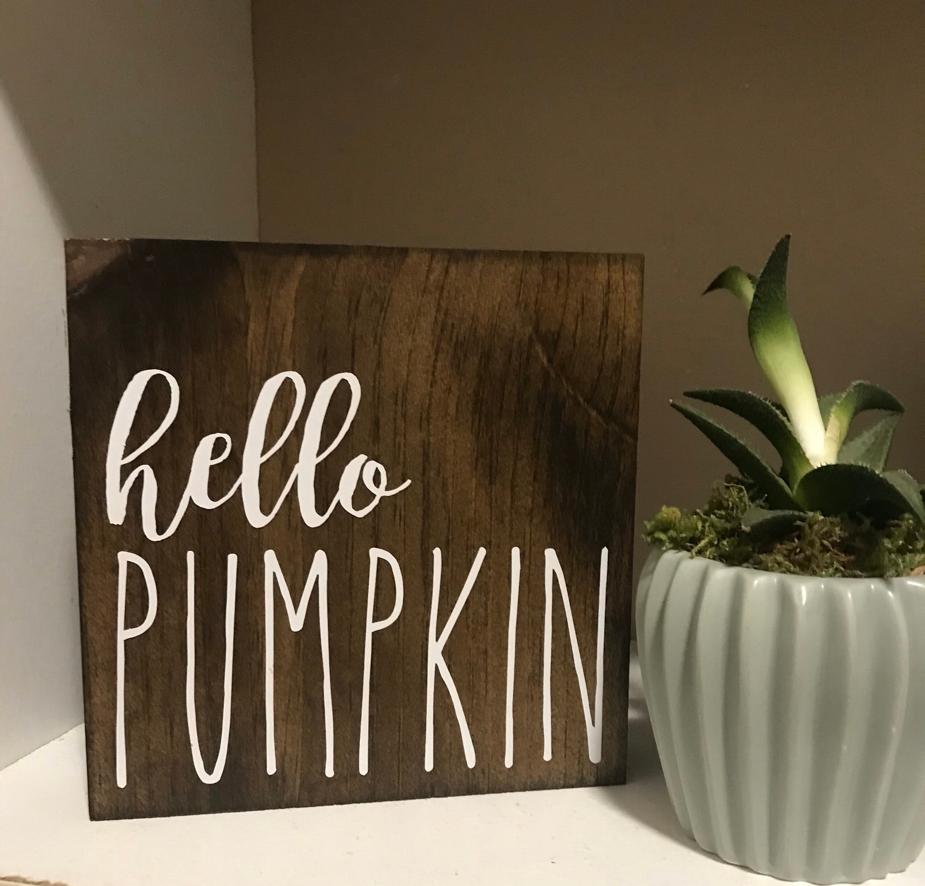 Wooden Sign hello pumpkin - shelf sitter - entryway sign - halloween ...