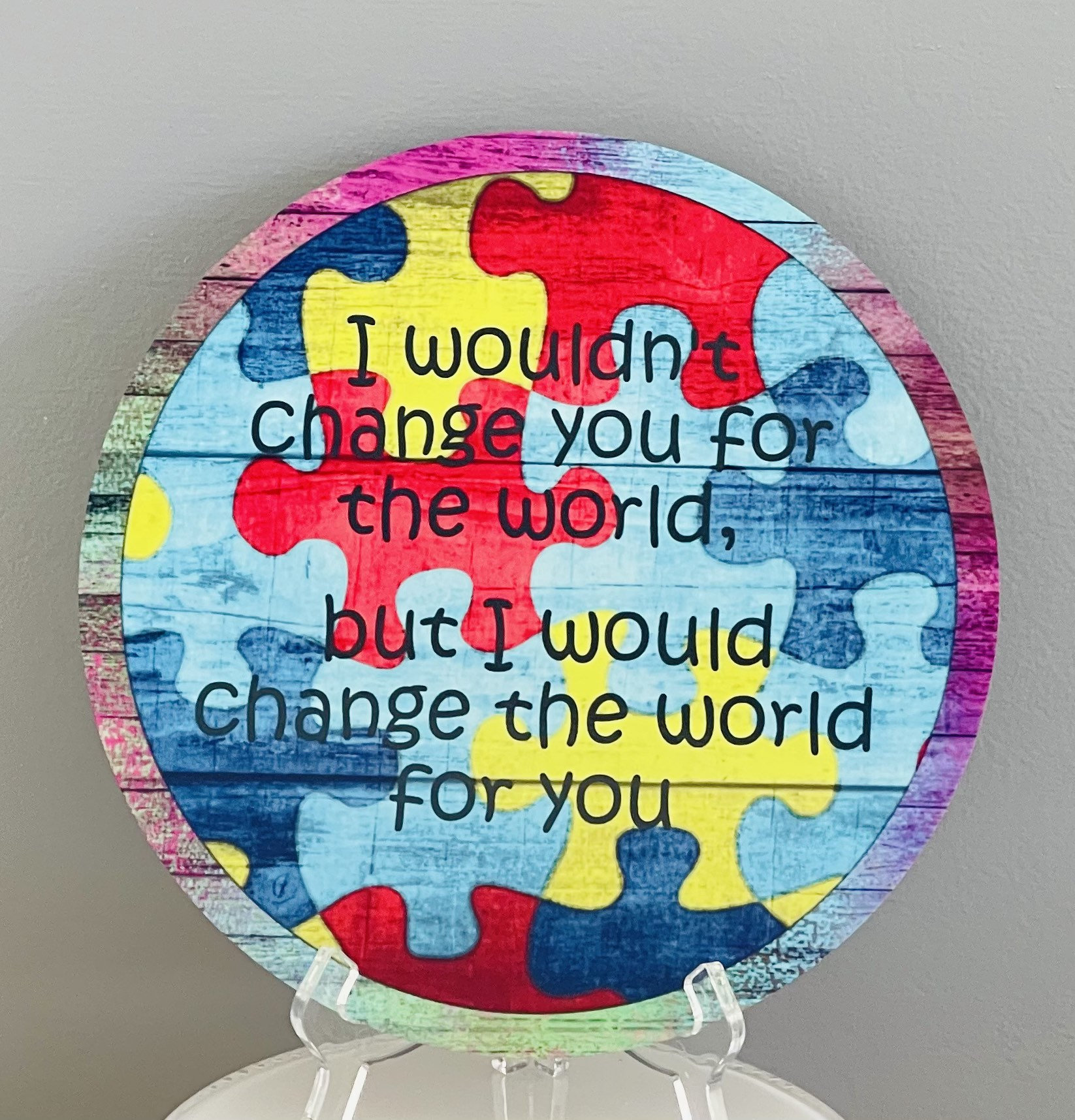 Wooden SignAutism awareness sign, wreath , round Wood sign, craft ...