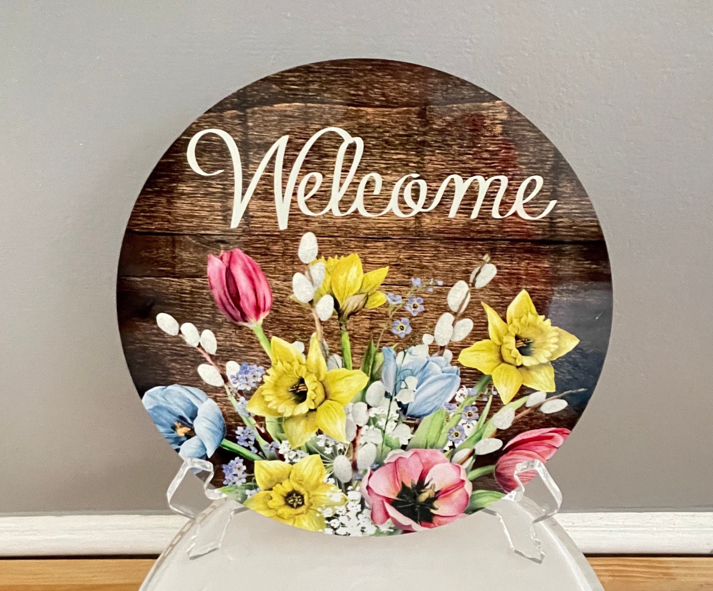 Wooden SignSpring welcome sign, wreath , craft supplies, everyday sign ...