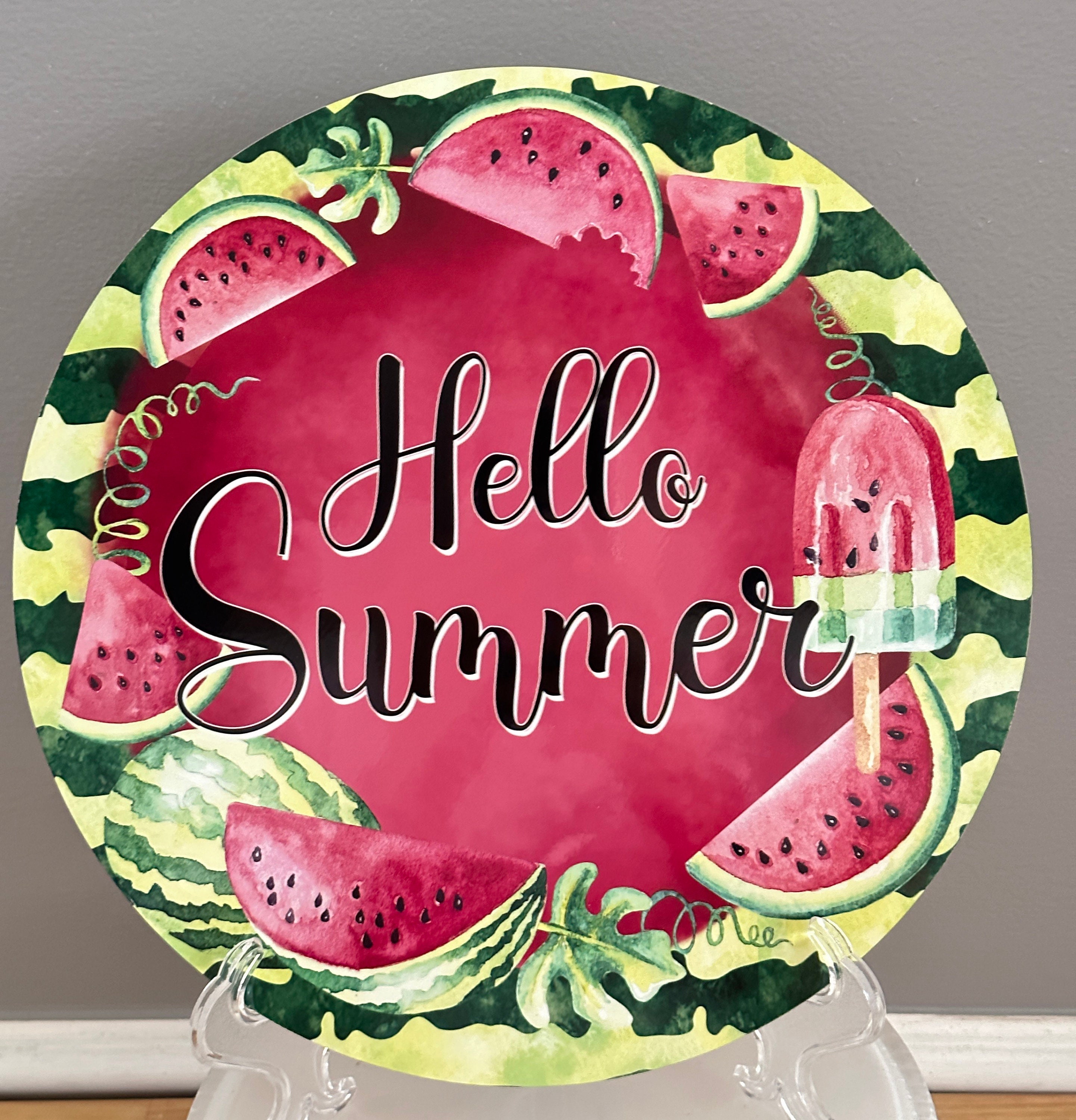 Wooden SignSummer sign, watermelon sign, wreath , craft supplies, hello ...