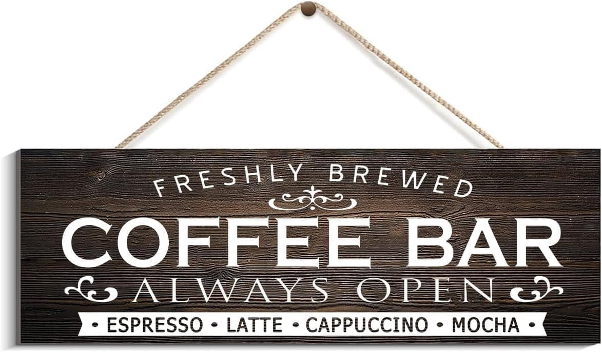 Wooden Signs Always Open Coffee Bar Sign Freshly Brewed Farmhouse Wall ...