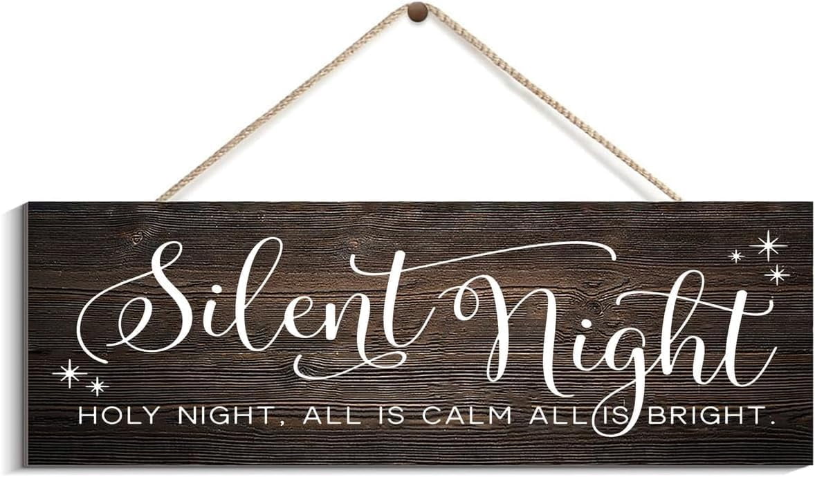 Wooden Signs For Home Decor Front Door Silent Night Holy Night Kitchen ...