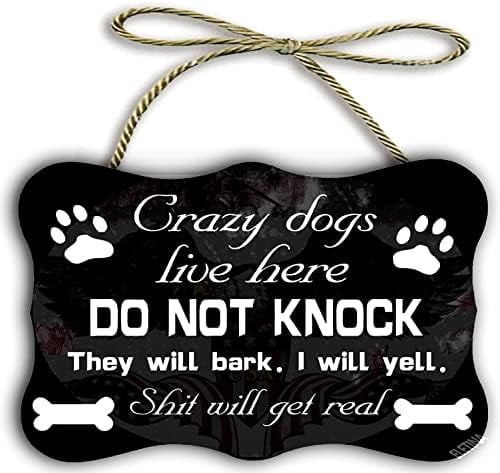 Wooden Signs Funny Dog Sign for Home Decor Do Not Knock Sign Crazy Dogs ...