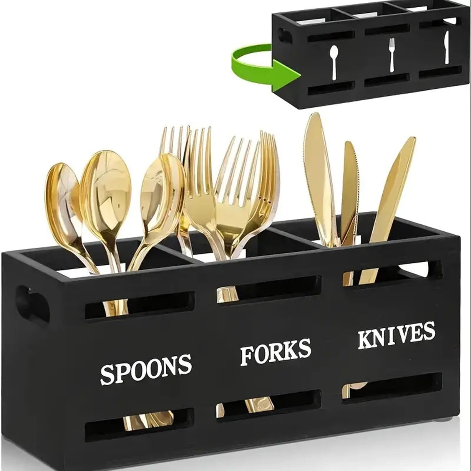 Wooden Silverware CaddiesFlatware Cutlery Holder Wood Silverware Organizer Containers Kitchen ...