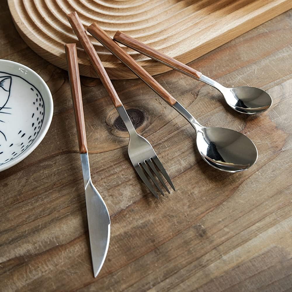 Wooden Silverware Set With Wood Handle 56 Piece Stainless Steel ...