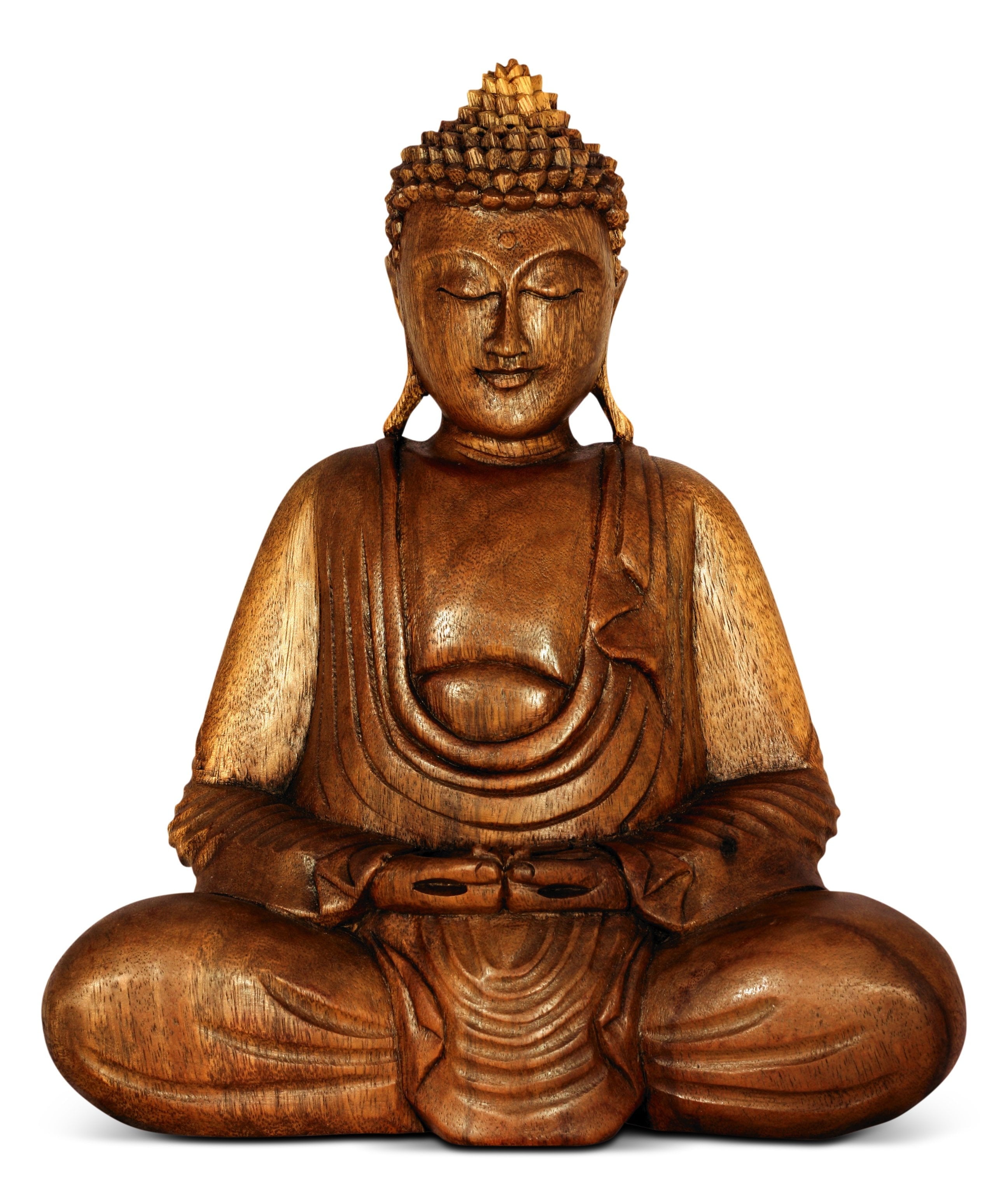 Wooden Sitting Buddha "Dhyana Mudra" Statue Handmade Meditating ...
