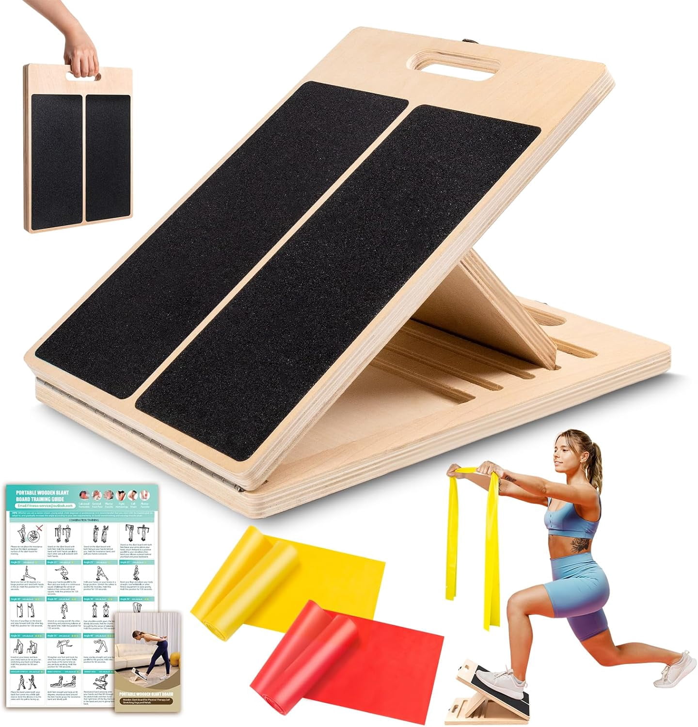 Wooden Slant Board for Calf Stretching, Portable Adjustable Calf ...