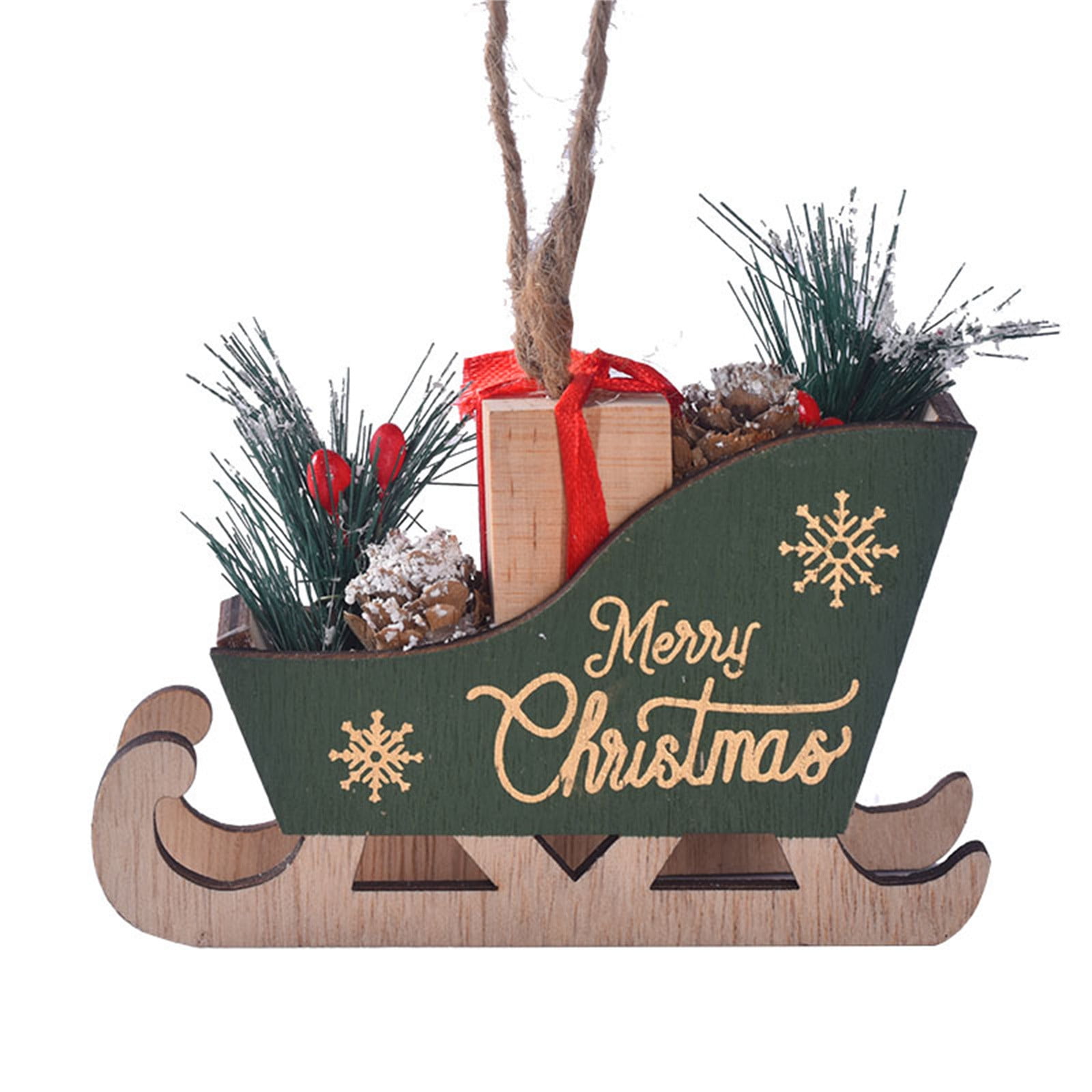 Wooden Sled Christmas Ornaments, Realistic 3D Tree Decor with ...