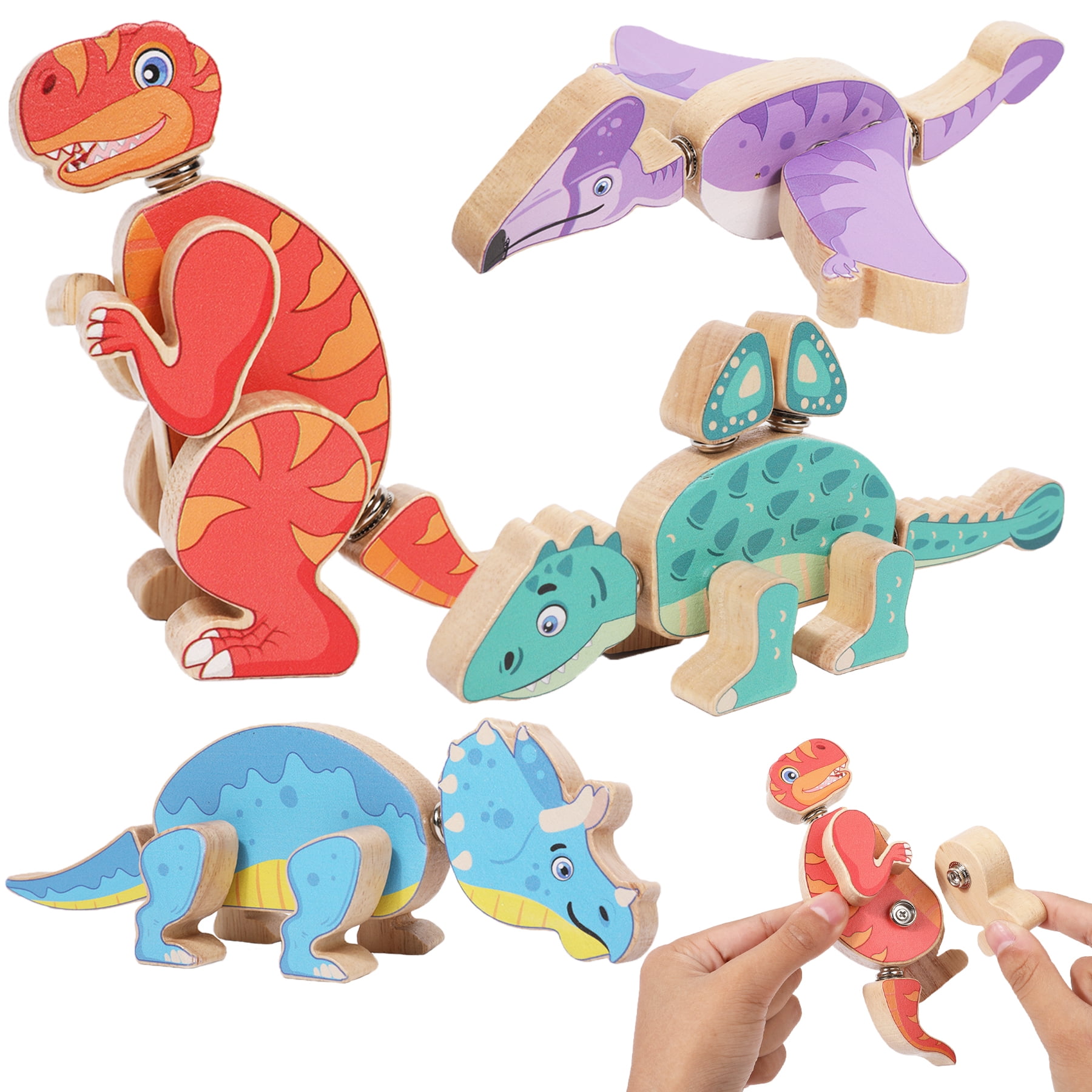 Wooden Snap-Together Building Toys, 28PCS Dinosaur STEM Building Blocks ...