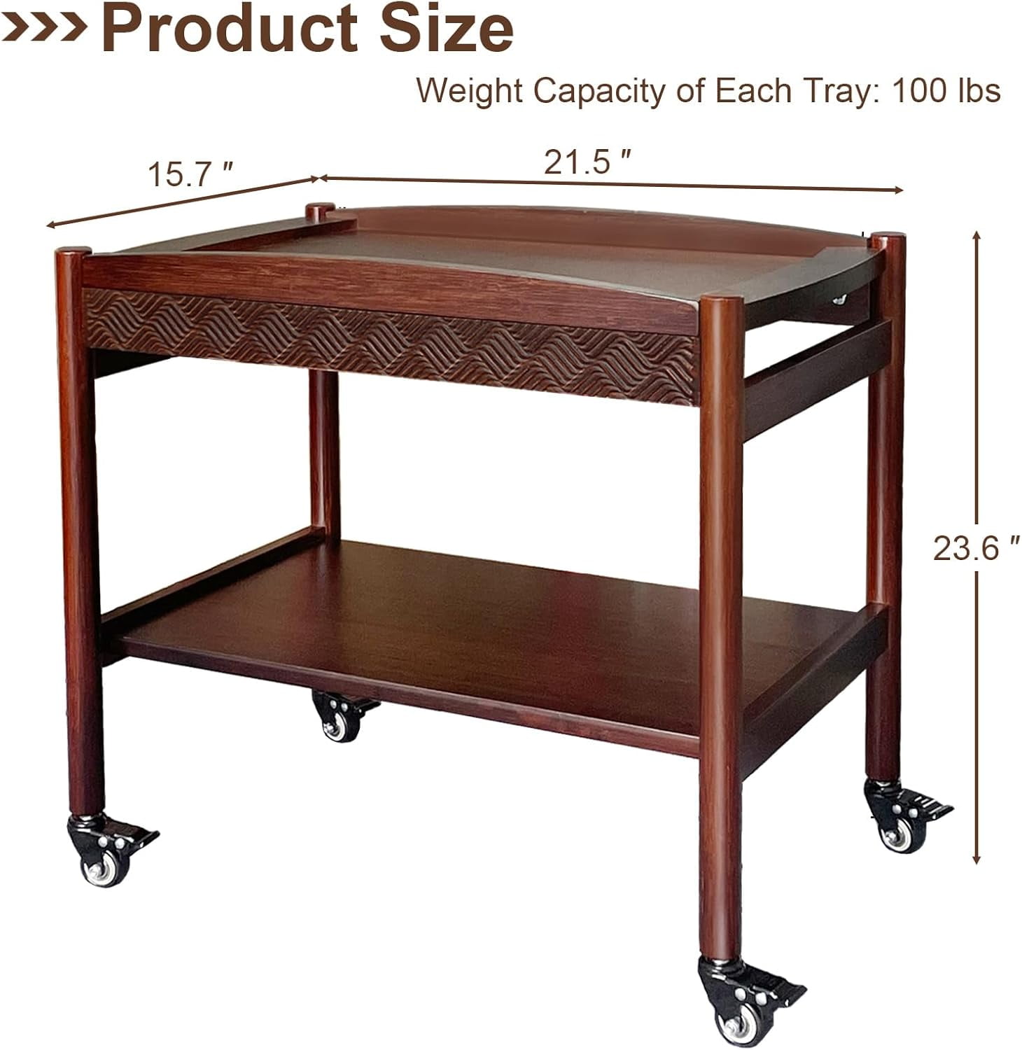 Wooden Sofa Side Table with Wheels, 2-Tier Rolling Tea Cart and Coffee ...