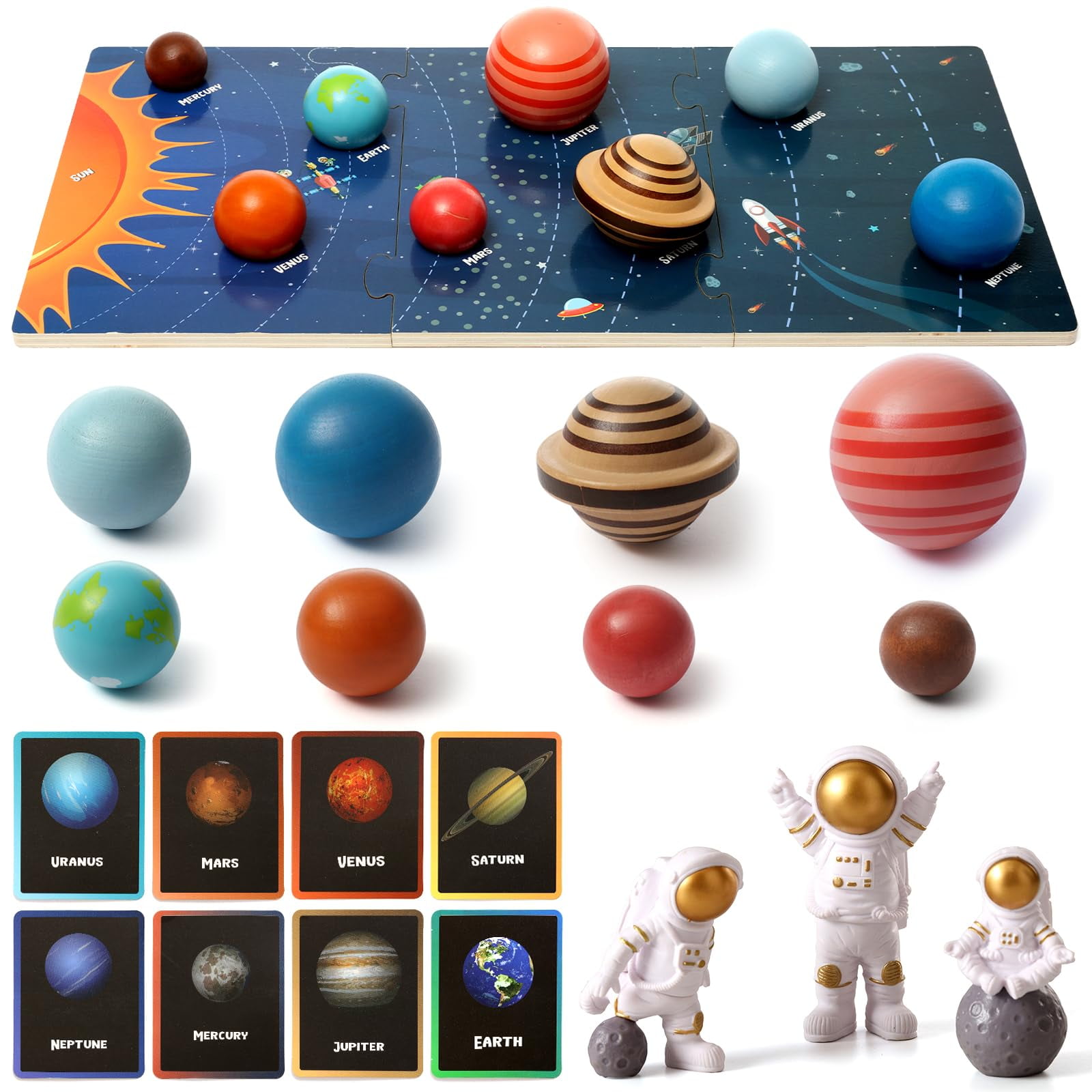 Wooden Solar System Model AIF9 Board，Kids Solar System Astronauts ...