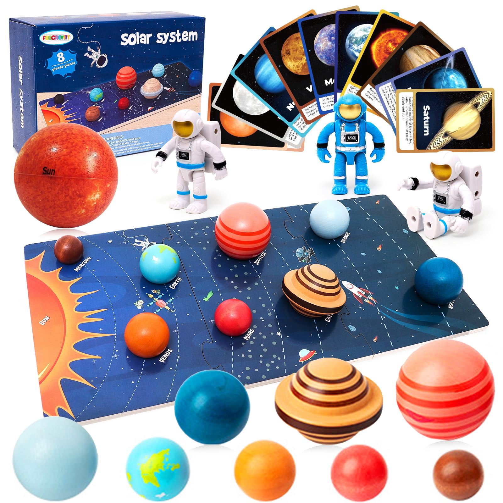 Wooden Solar System Model RRF12 Board with Sun Stress Ball Astronauts ...