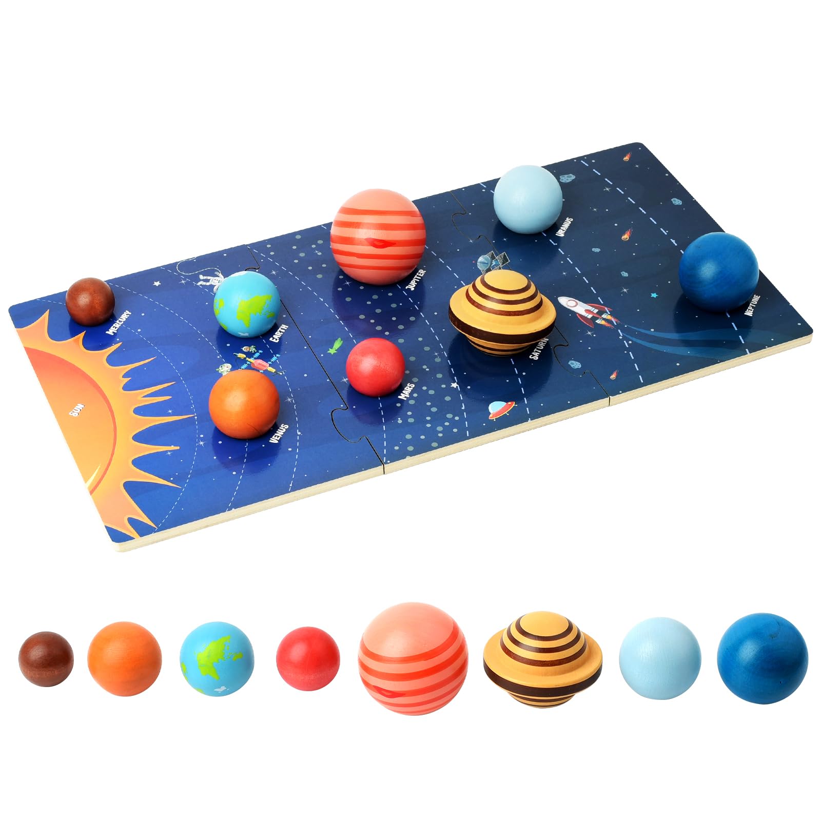 Wooden Solar System Model STF9 Board, Montessori Toys Planets Puzzle ...