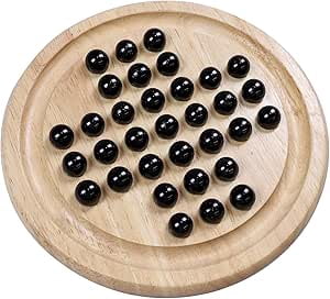 Wooden Solitaire Board Game with 33 Piece Black Glass Marbles Classic ...