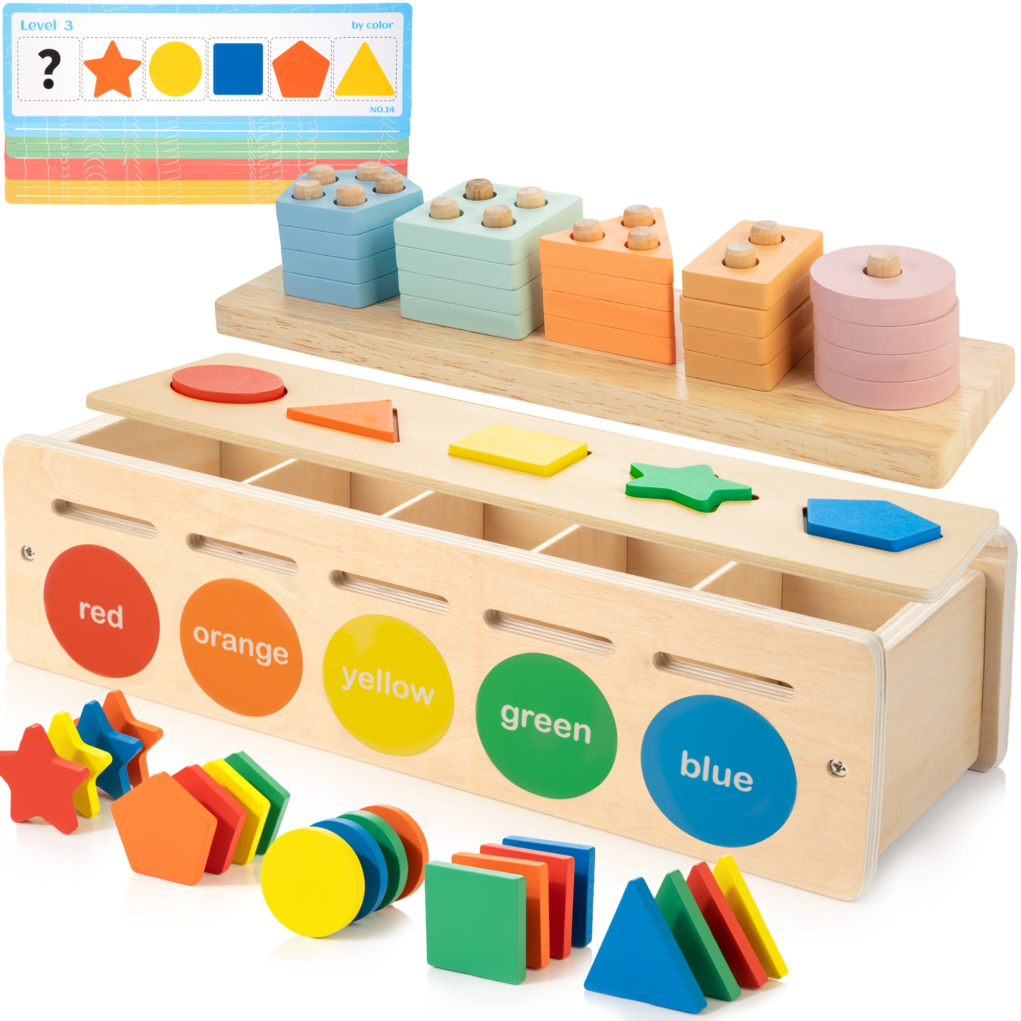 [Wooden Sorting Box] Wooden Color And Shape Sorting Matching Box ...
