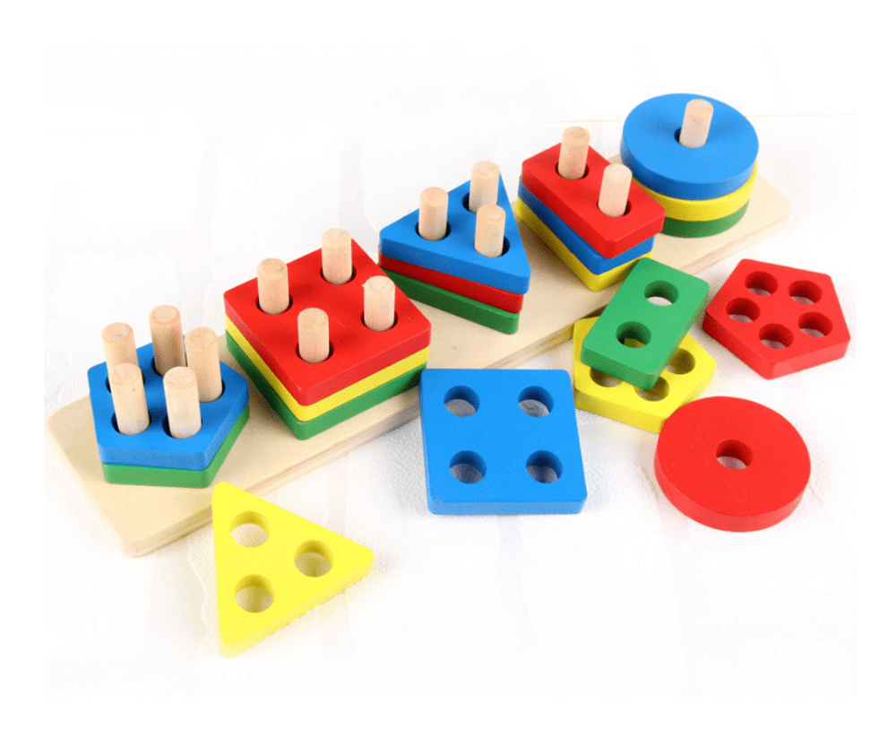 Wooden Sorting Stacking Toys, Shape Color Recognition Blocks Matching ...