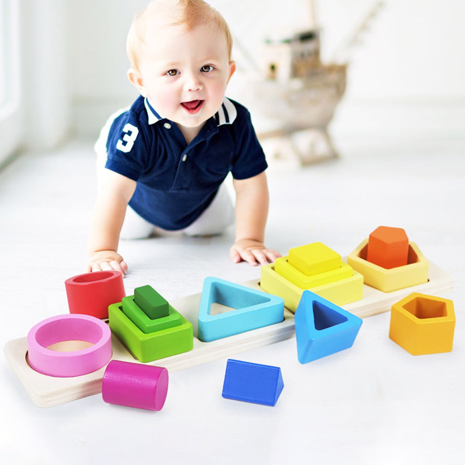 Wooden Sorting Stacking Toy Fun Learning Game Fine Motor Skills Pattern ...
