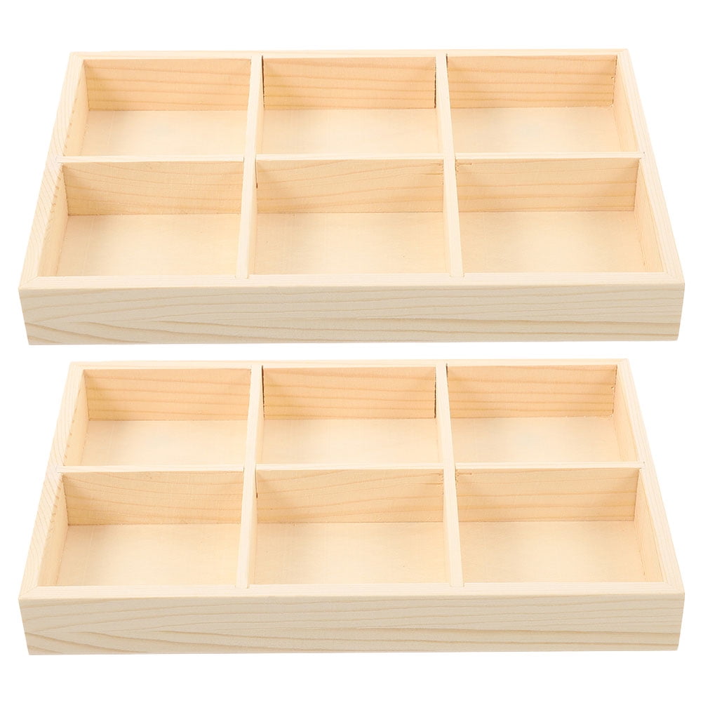 Wooden Sorting Tray Grid Display Wood Divided Organizer Brown Finished ...