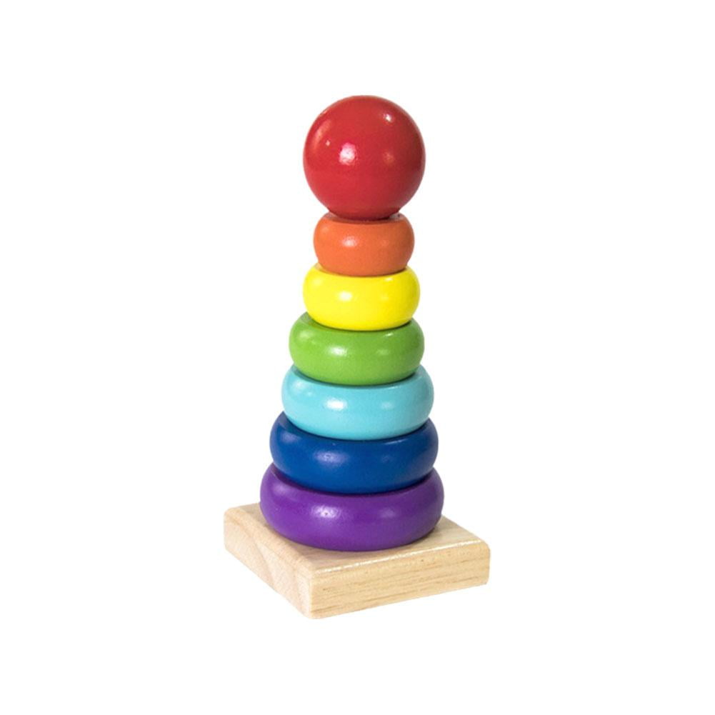 Wooden Sorting and Stacking Puzzle for Toddlers - Develops Shape, Color Recognition - Eco ...