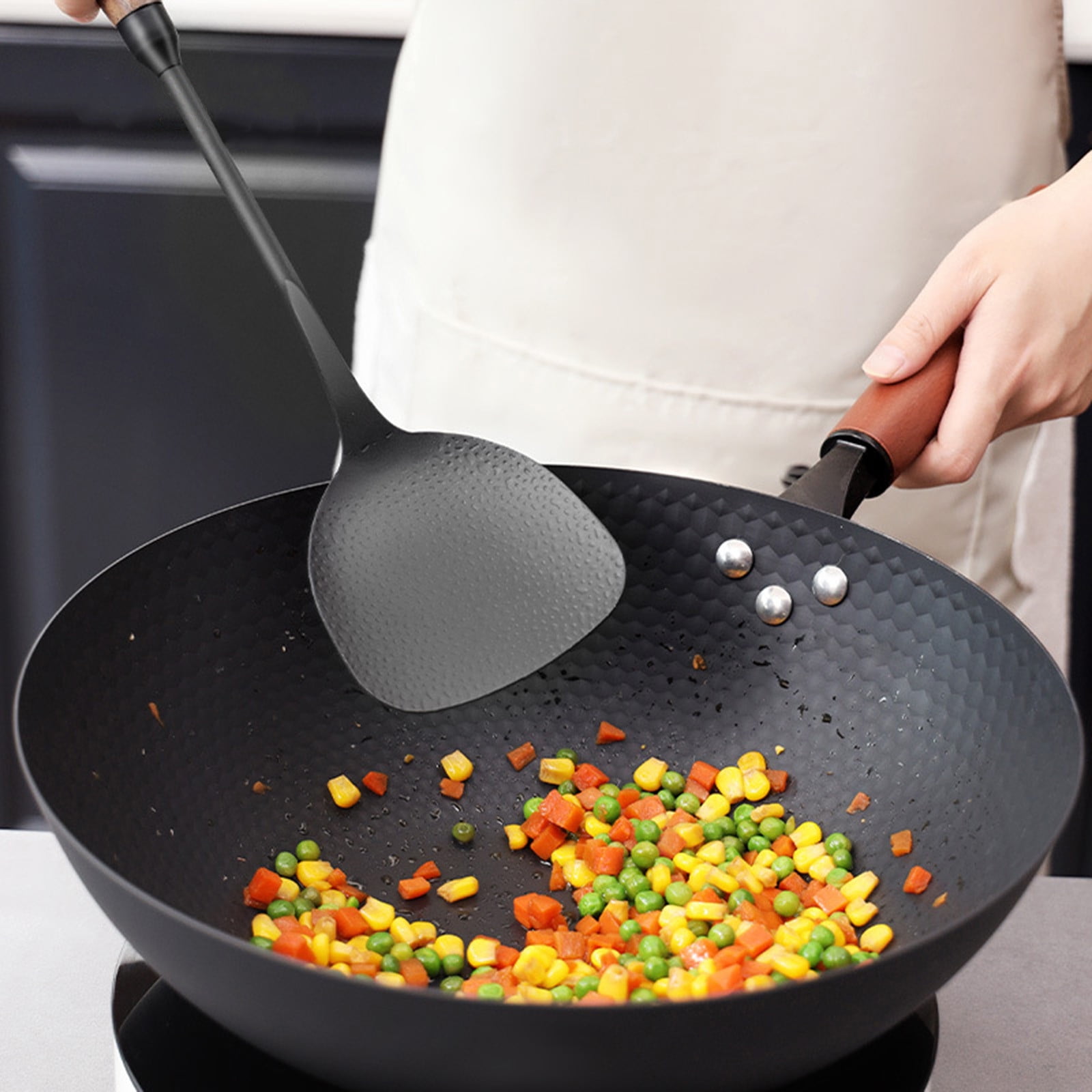 Wooden Spatula, Household Kitchen Utensil with Iron Head and Non-stick ...