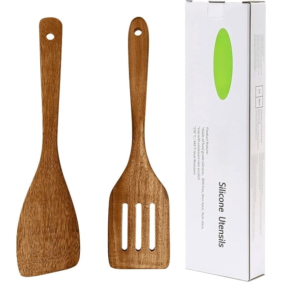 Wooden Spatula Nonstick Turner Acacia , 12" Long Handle Flat Frying ...