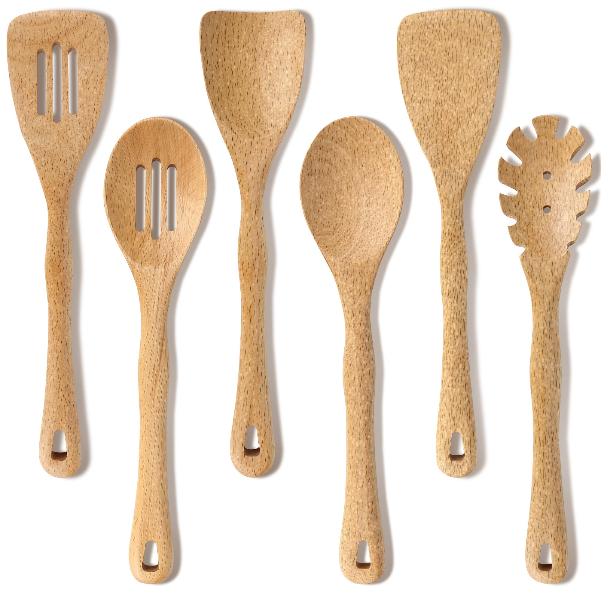 Wooden Spatula Set, 6 Pack Kitchen Wood Slotted Spoon Spatulas Turner ...