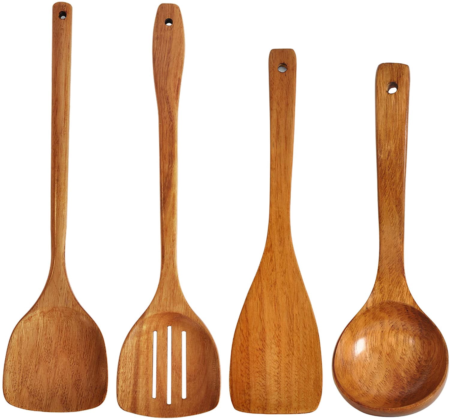 Wooden Spatula,Slotted Turner,Soup Ladle,Long Handle Utensils Set ...