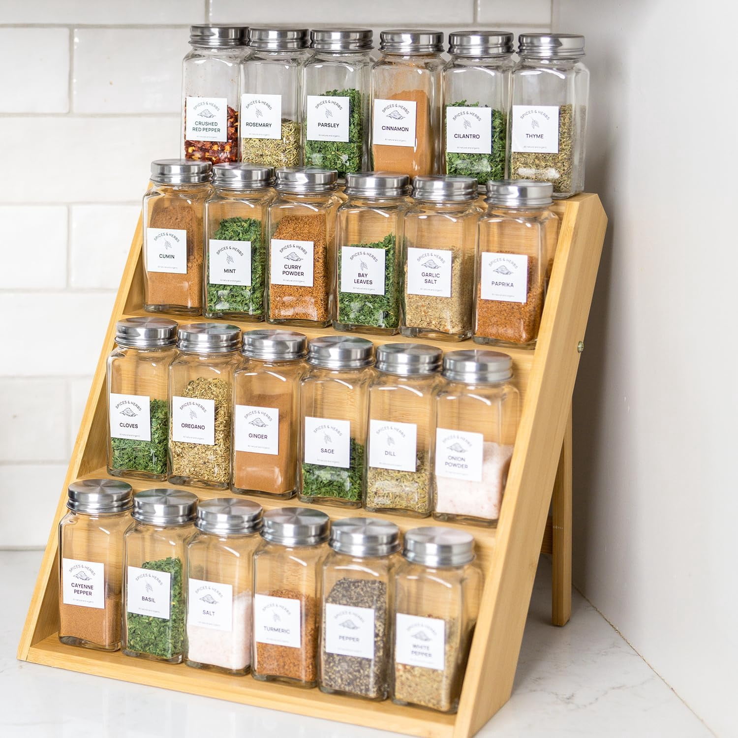 Wooden Spice Rack Organizer - 3 Tier Shelf for Kitchen, Countertop ...