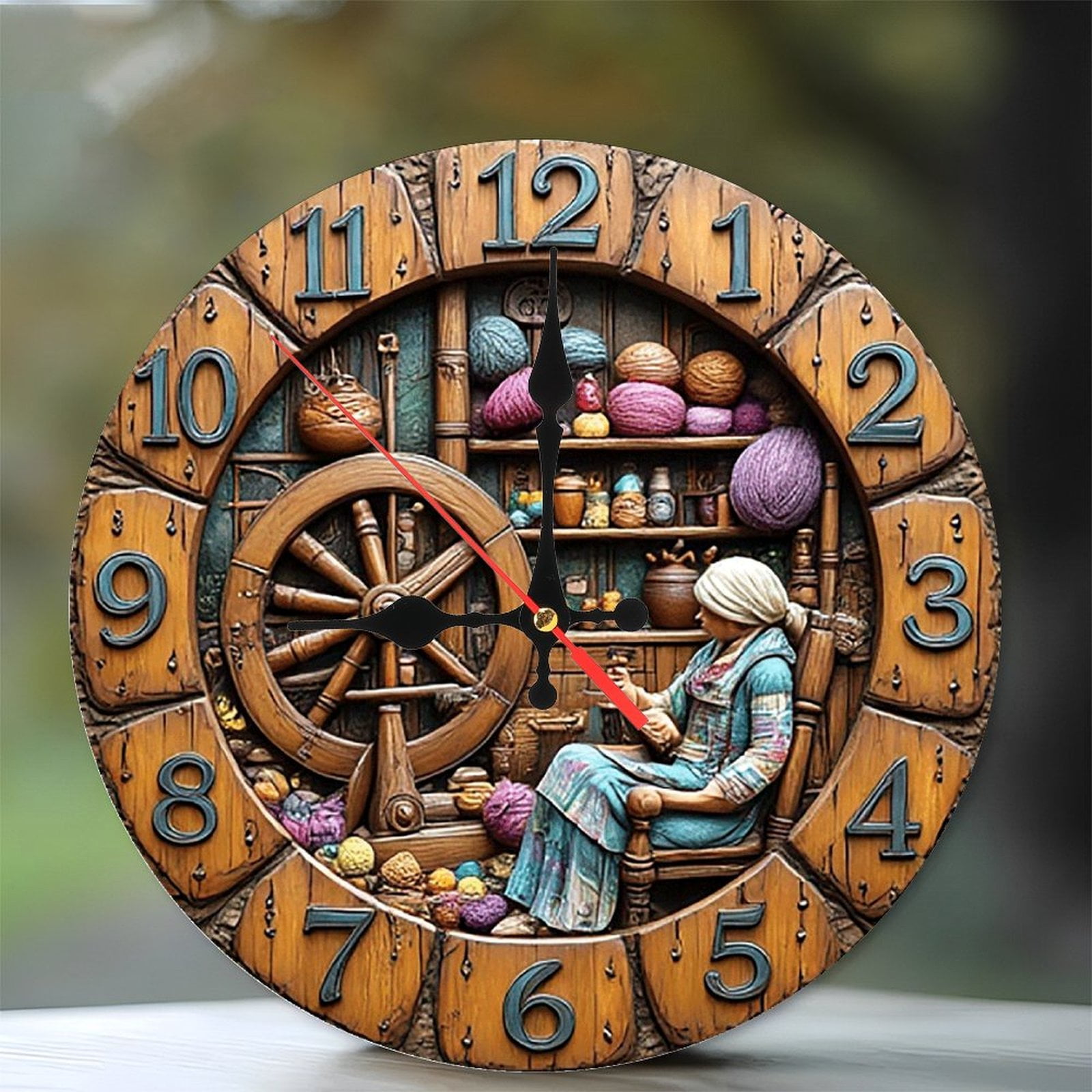 Wooden Spinning Wheel Wall Clock Rustic Farmhouse Decor 10-Inch Silent ...