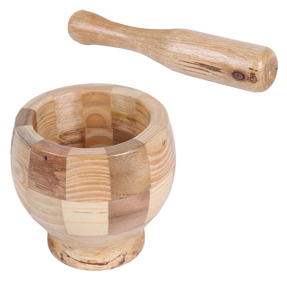 Wooden Splicing Garlic Masher Kit and Pestle Bowl Grinder Press ...