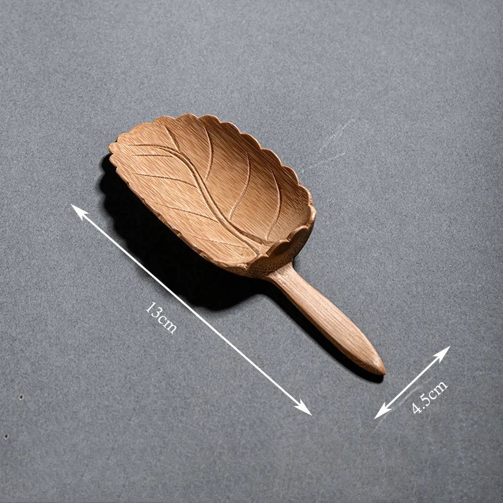 Wooden Spoon Bamboo Spoon Tableware Tea Set Chinese Kung Fu Wood Bamboo Creative Lotus Leaf Leaf ...