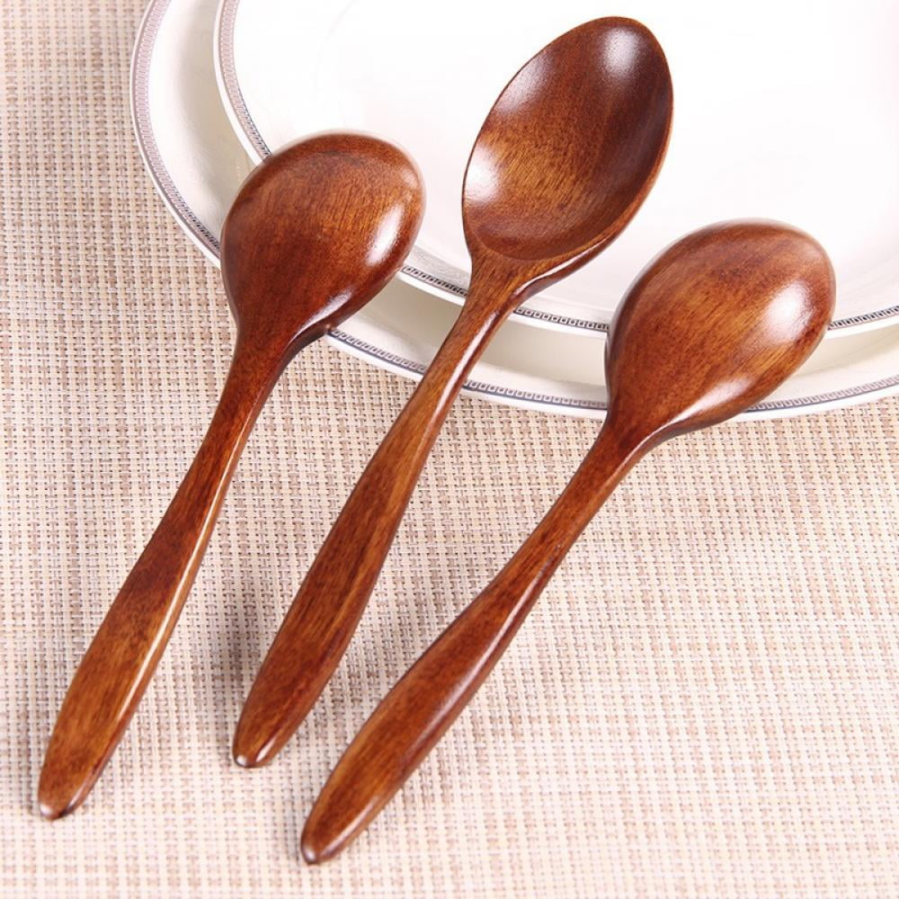 Wooden Spoon Set, 3-Piece, Natural Plant Ellipse Wooden Ladle Spoon Set ...