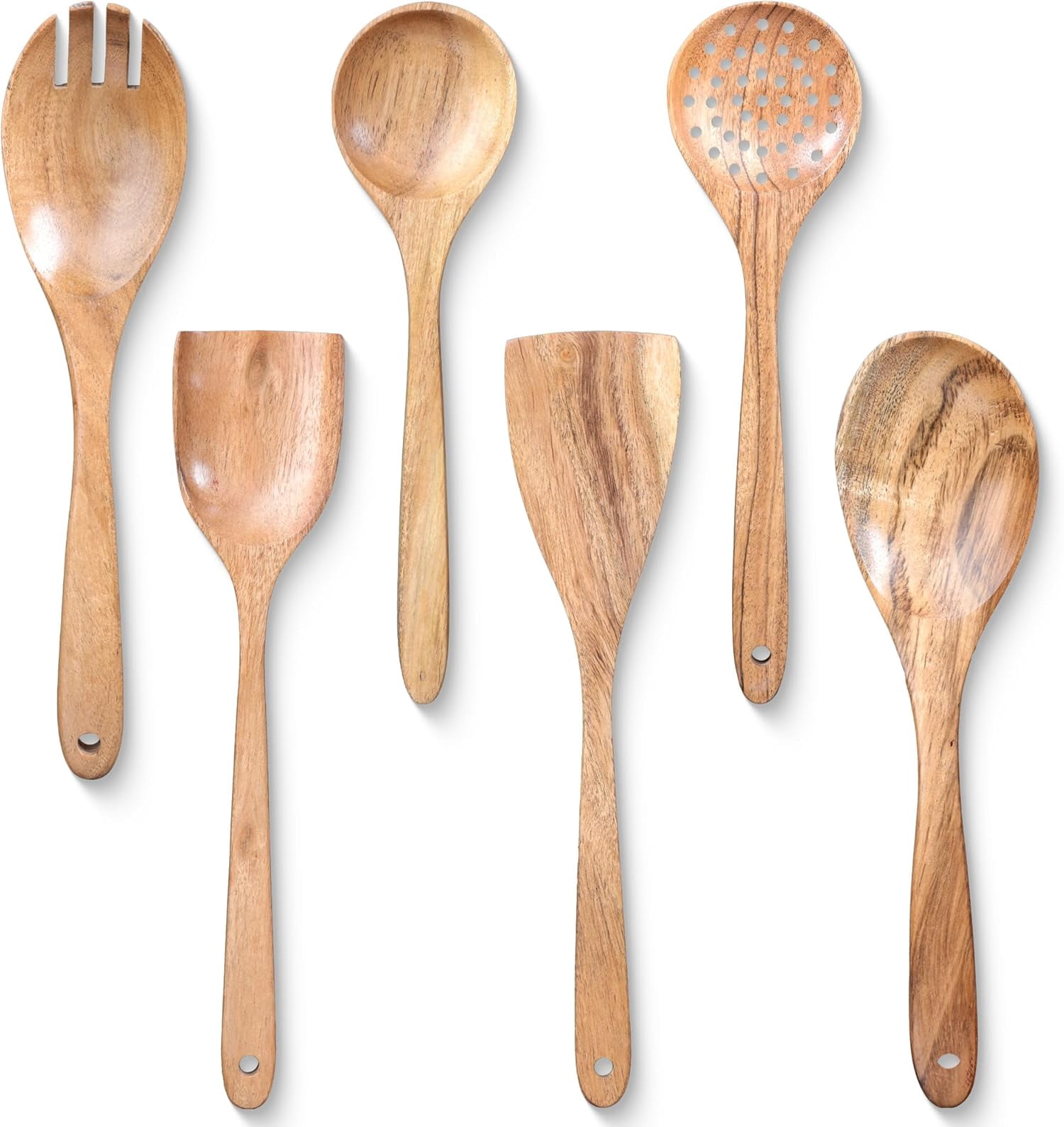 Wooden Spoon Set for Cooking & Serving - 6- Kitchen Utensils - Acacia ...