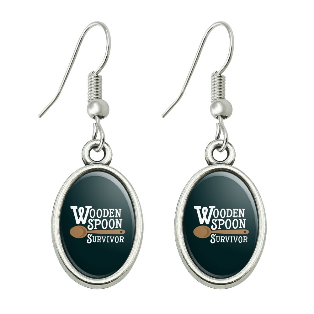 Wooden Spoon Survivor Funny Novelty Dangling Drop Oval Charm Earrings ...
