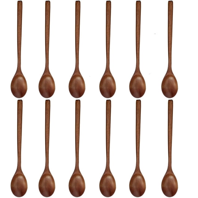 Wooden Spoons, 12 Pieces 9 Inch Wood Soup Spoons for Eating Mixing ...